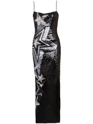 Balmain Star-pattern Sequinned Maxi Dress - Black