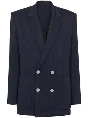 Balmain Monogram-pattern Double-breasted Blazer