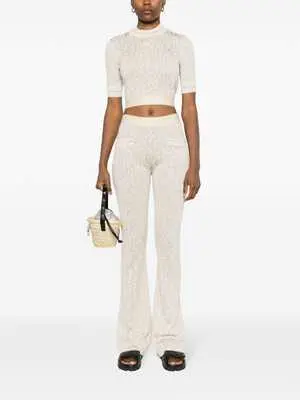Palm Angels Monogram-jacquard Knitted Crop Top - Neutrals