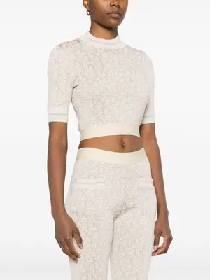 Palm Angels Monogram-jacquard Knitted Crop Top - Neutrals