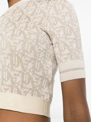 Palm Angels Monogram-jacquard Knitted Crop Top - Neutrals