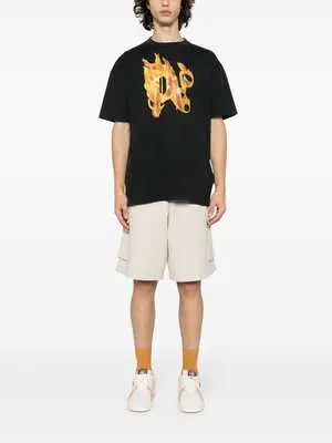 Palm Angels Burning Monogram-print T-shirt - Black