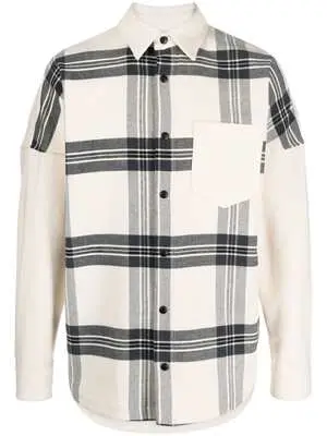 Palm Angels Logo-print Checked Overshirt - Neutrals