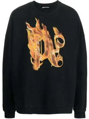Palm Angels Burning Monogram-print Sweatshirt - Black
