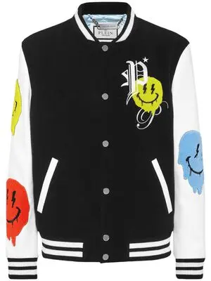 Philipp Plein Smile-appliqué Varsity Jacket - Black
