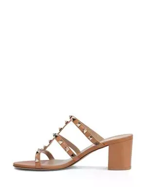 Valentino Garavani Rockstud Calfskin Leather Slide Sandal 60 Mm - Brown