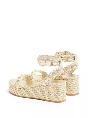 Valentino Garavani Rockstud Flatform Sandal In Laminated Nappa Leather - Neutrals