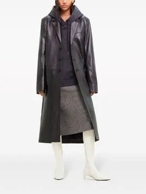 COURREGES Leather Tailored Coat With Zip Sleeves