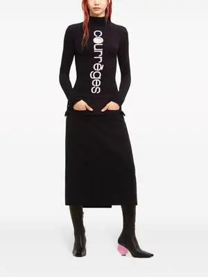 COURREGES Panelled Virgin Wool Midi Skirt
