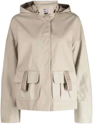 Shiatzy Chen Logo-tape Hooded Bomber Jacket - Neutrals