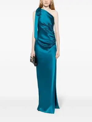 Michelle Mason Asymmetric Silk Maxi Gown - Blue