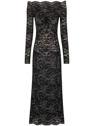Rabanne Floral-lace Bardot-collar Dress - Black
