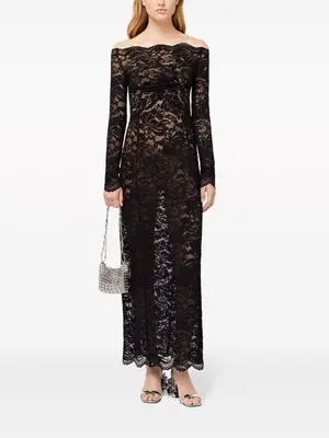 Rabanne Floral-lace Bardot-collar Dress - Black