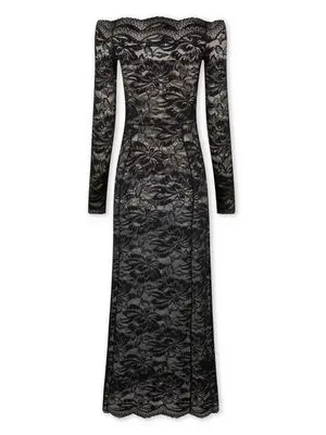 Rabanne Floral-lace Bardot-collar Dress - Black