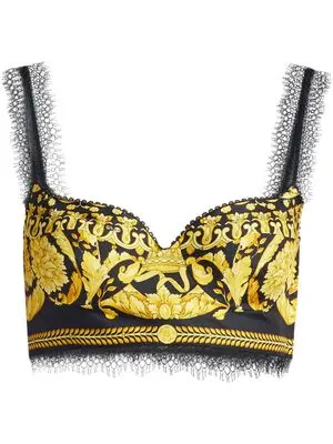 Versace Barocco-print Silk Bralette