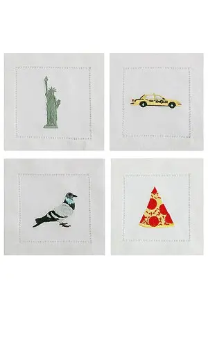 CHEFANIE I Heart Ny Cocktail Napkins Set Of 4 In White - N,a