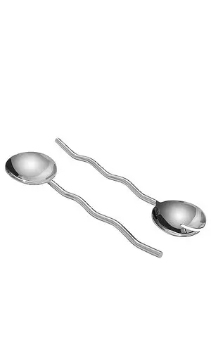 FAZEEK Wave Salad Servers Set Of 2 In Metallic - Silver