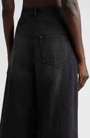 AREA Crystal Embellished Cutout Wide Leg Jeans - Black