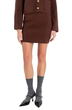 English Factory Knit Pencil Miniskirt - Chocolate