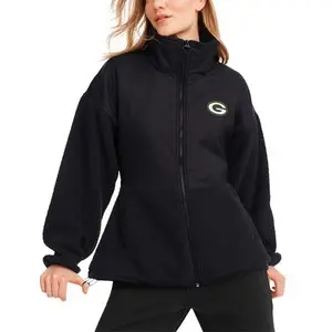 Dkny Green Bay Packers Drew Mixed Media Full-zip Jacket - Black