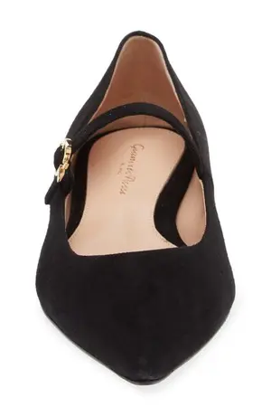 GIANVITO ROSSI Ribbon Pointed Toe Mary Jane Ballet Flat - Black