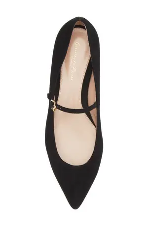 GIANVITO ROSSI Ribbon Pointed Toe Mary Jane Ballet Flat - Black