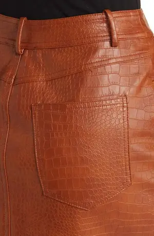 WAYF Croc Embossed Faux Leather Midi Skirt