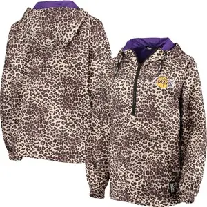 Dkny Los Angeles Lakers Gabriella Windbreaker Half-zip Hoodie - Leopard