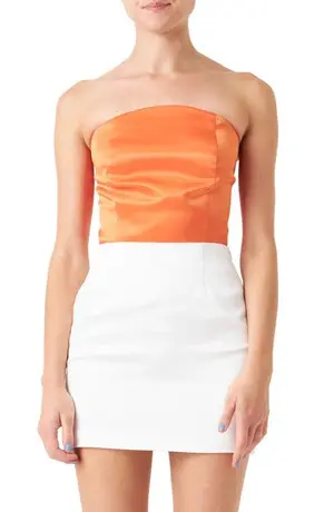 Endless Rose Strapless Satin Crop Top - Orange