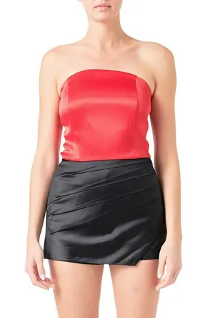 Endless Rose Strapless Satin Crop Top - Red