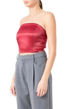 Endless Rose Strapless Satin Crop Top - Ruby