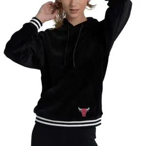 LUSSO Chicago Bulls Nellie Oversized Velour Pullover Hoodie - Black