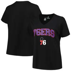 Profile Philadelphia 76ers Arch Over Logo V-neck T-shirt - Black