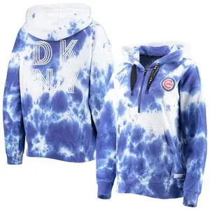 Dkny Royal Chicago Cubs Dakota Tie-dye Half-zip Hoodie - White