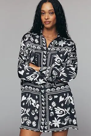 COREY LYNN CALTER Long-sleeve Printed Shirtdress - Black Pattern