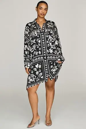 COREY LYNN CALTER Long-sleeve Printed Shirtdress - Black Pattern