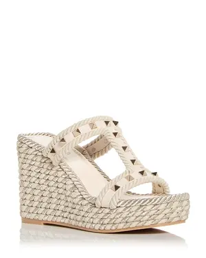 Valentino Garavani Rockstud Espadrille Wedge Sandals - Ivory