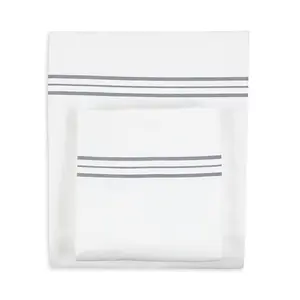ANN GISH Hem Stripe Sheet Set, King - White Grey