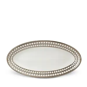 L'Objet Perlee Platinum Oval Platter, 14 X 7 Platinum/white