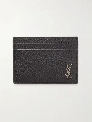 Saint Laurent Tiny Cassandre Logo-appliquéd Full-grain Leather Cardholder - Black