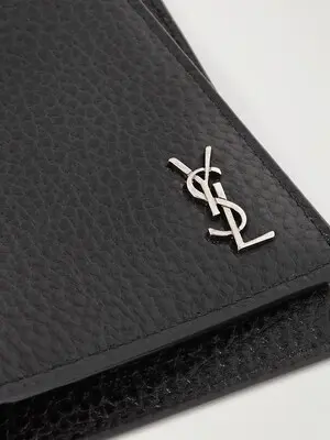 Saint Laurent Tiny Cassandre Logo-appliquéd Full-grain Leather Bifold Wallet - Black