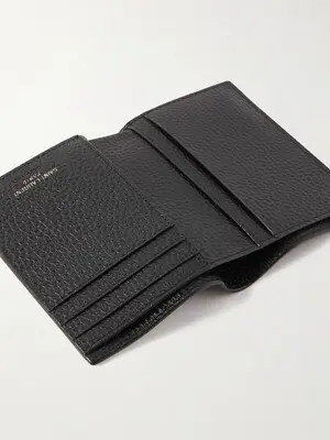 Saint Laurent Tiny Cassandre Logo-appliquéd Full-grain Leather Bifold Wallet - Black