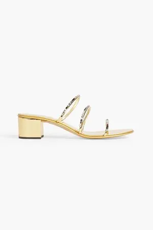 GIUSEPPE ZANOTTI Giuseppe Zanotti Embellished Mirrored Leather Mules - Gold