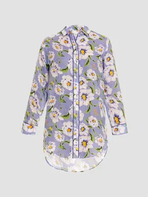 THE LAZY POET Linen Floral Mini Shirtdress - Blue