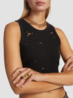 R13 Distressed Crop Tank - Black