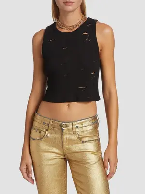 R13 Distressed Crop Tank - Black
