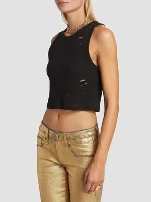 R13 Distressed Crop Tank - Black