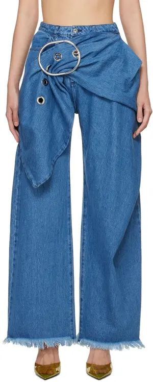 MARQUES' ALMEIDA Marques Almeida Blue Belted Jeans - Mid Blue