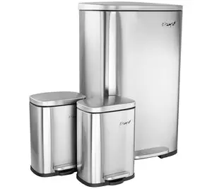 ELAMA 3 Piece Stainless Steel Step Trash Can Se T - Silver