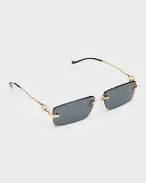 Cartier Rimless Rectangle Sunglasses 001 Grey Gold